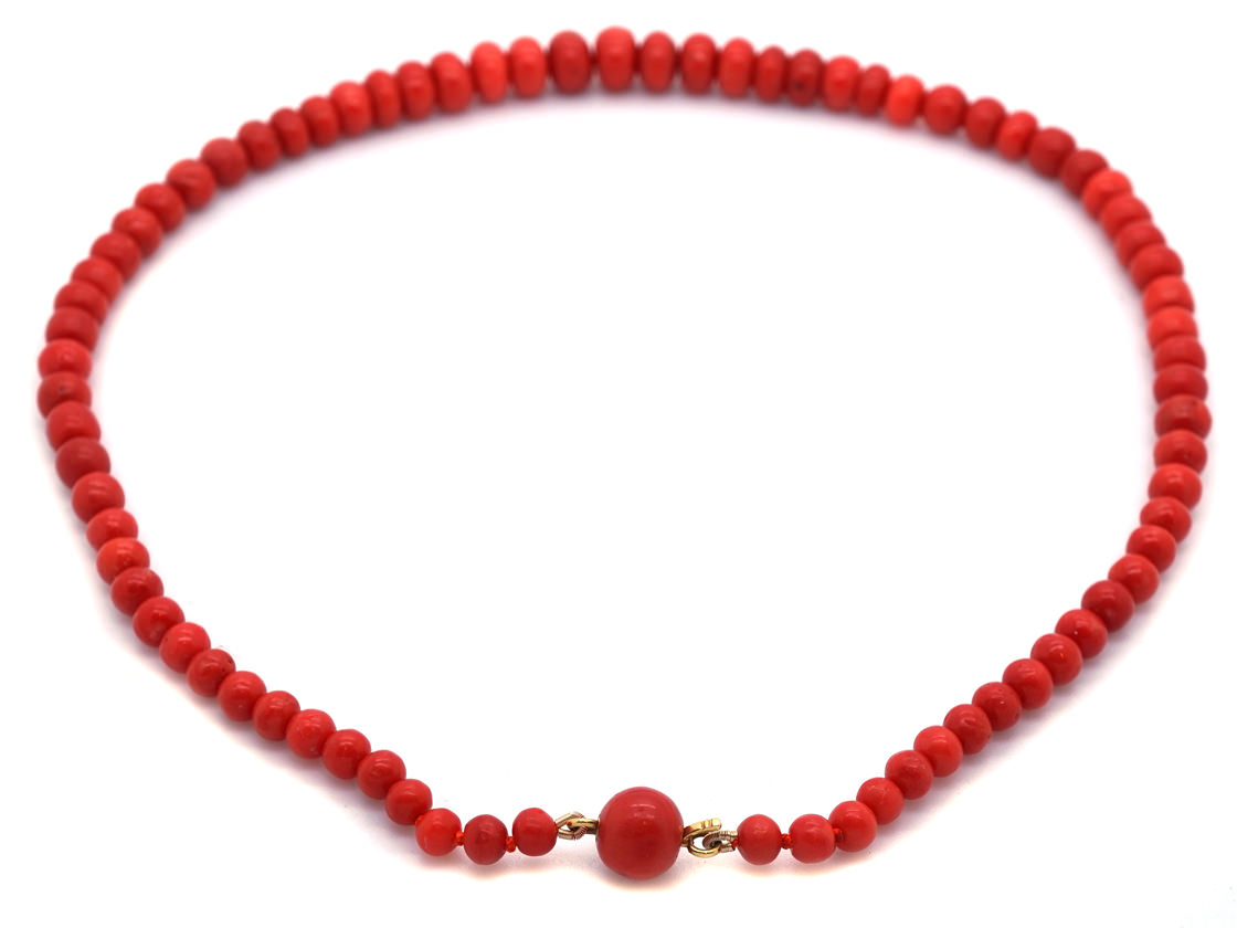 Victorian Natural Red Coral Bead Necklace The Antique Jewellery Company