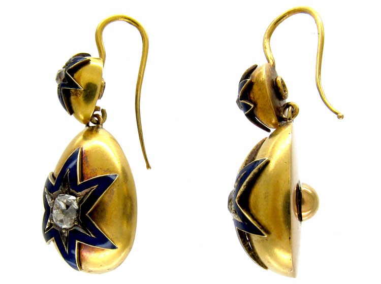 Victorian Diamond And Blue Enamel Earrings The Antique Jewellery Company