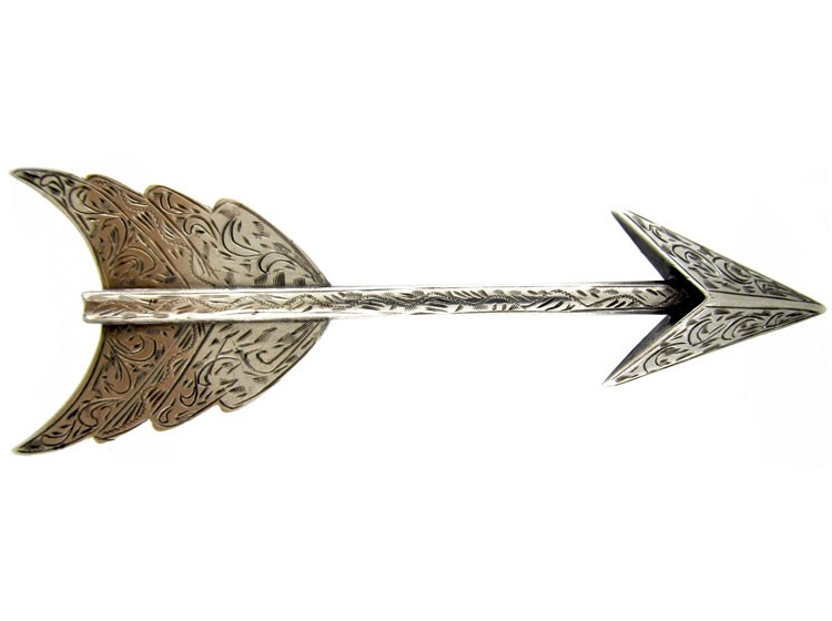 Large Silver Victorian Engraved Arrow Brooch - The Antique Jewellery ...