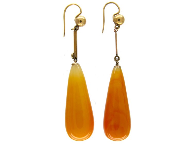 Amber Drop Earrings - The Antique Jewellery Company