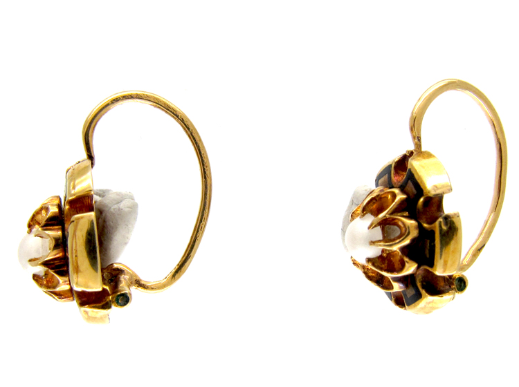 Victorian Black Enamel And Pearl 18ct Gold Earrings The Antique
