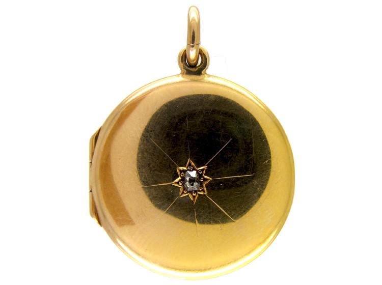15ct Gold & Diamond Victorian Round Locket - The Antique Jewellery Company