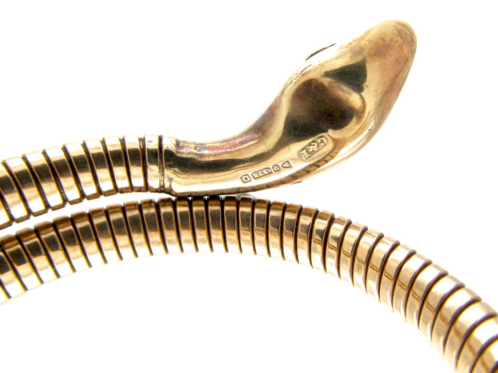9ct Yellow Gold Snake Bangle (897B/OJ) | The Antique Jewellery Company