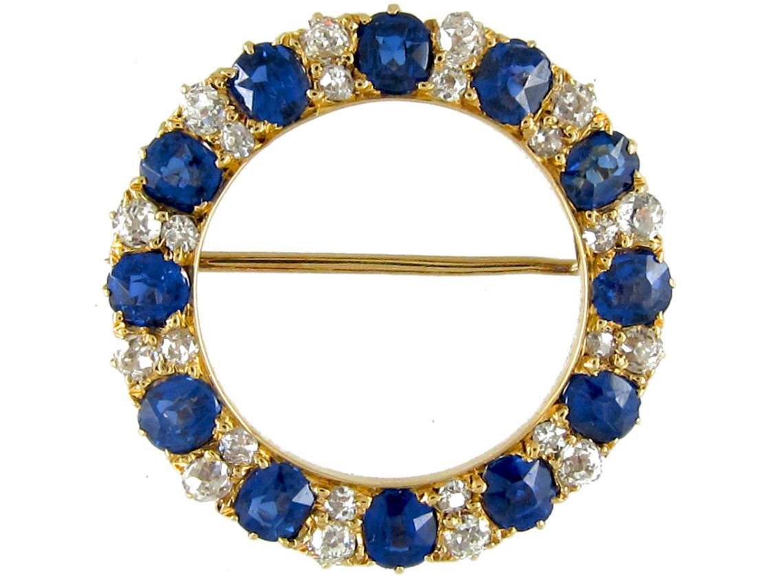 Sapphire & Diamond Circle Brooch - The Antique Jewellery Company Sapphire & Diamond Circle Brooch - The Antique Jewellery Company