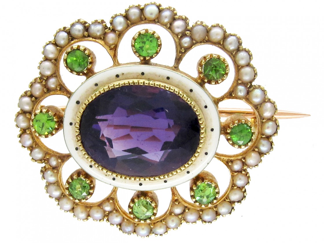 Suffragette Amethyst, Peridot & Seed Pearl Brooch - The Antique ...