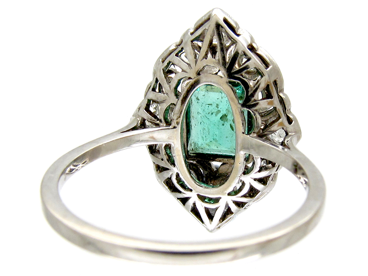 Emerald & Diamond Art Deco Ring - The Antique Jewellery Company