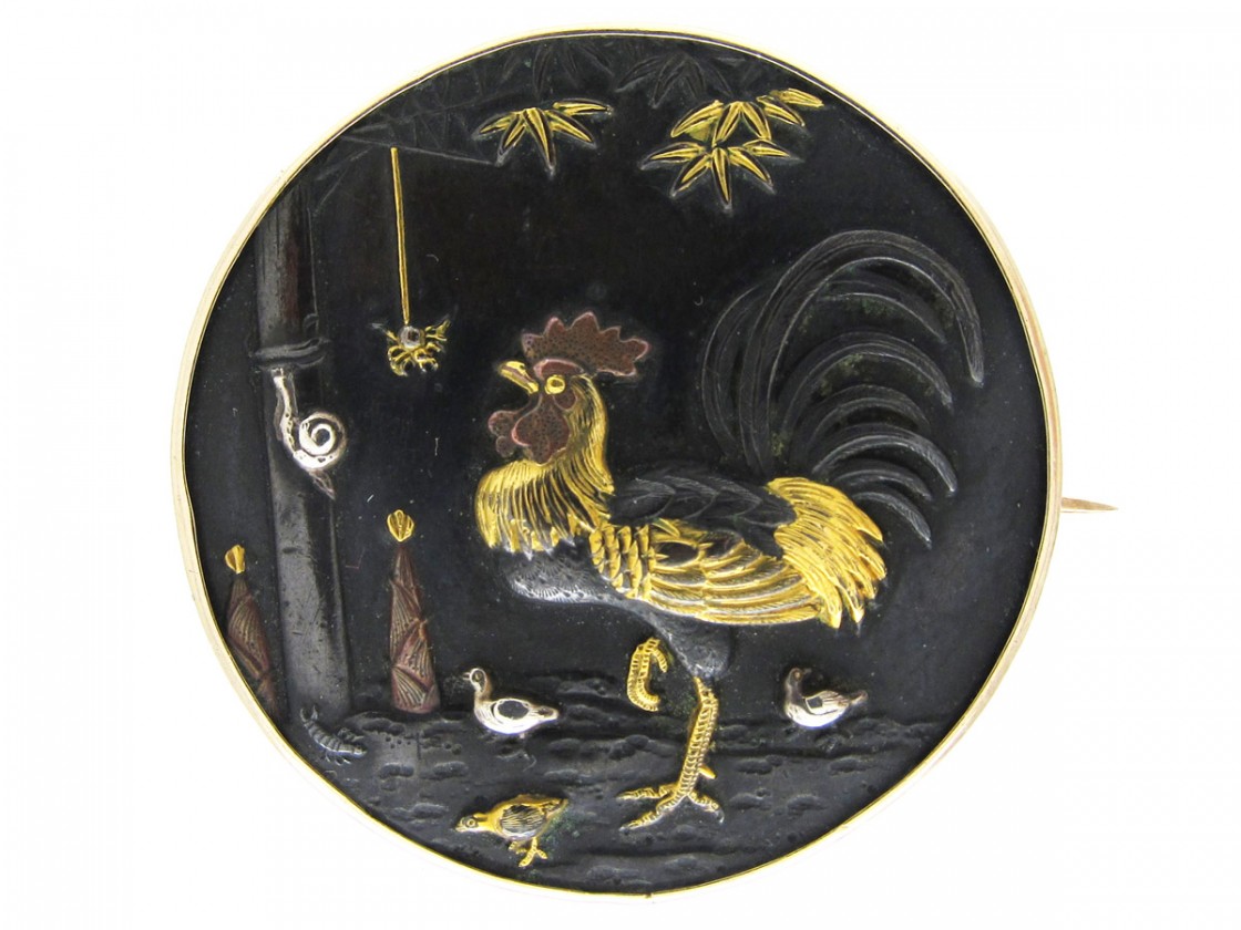 Japanese Shakudo Brooch - The Antique Jewellery Company
