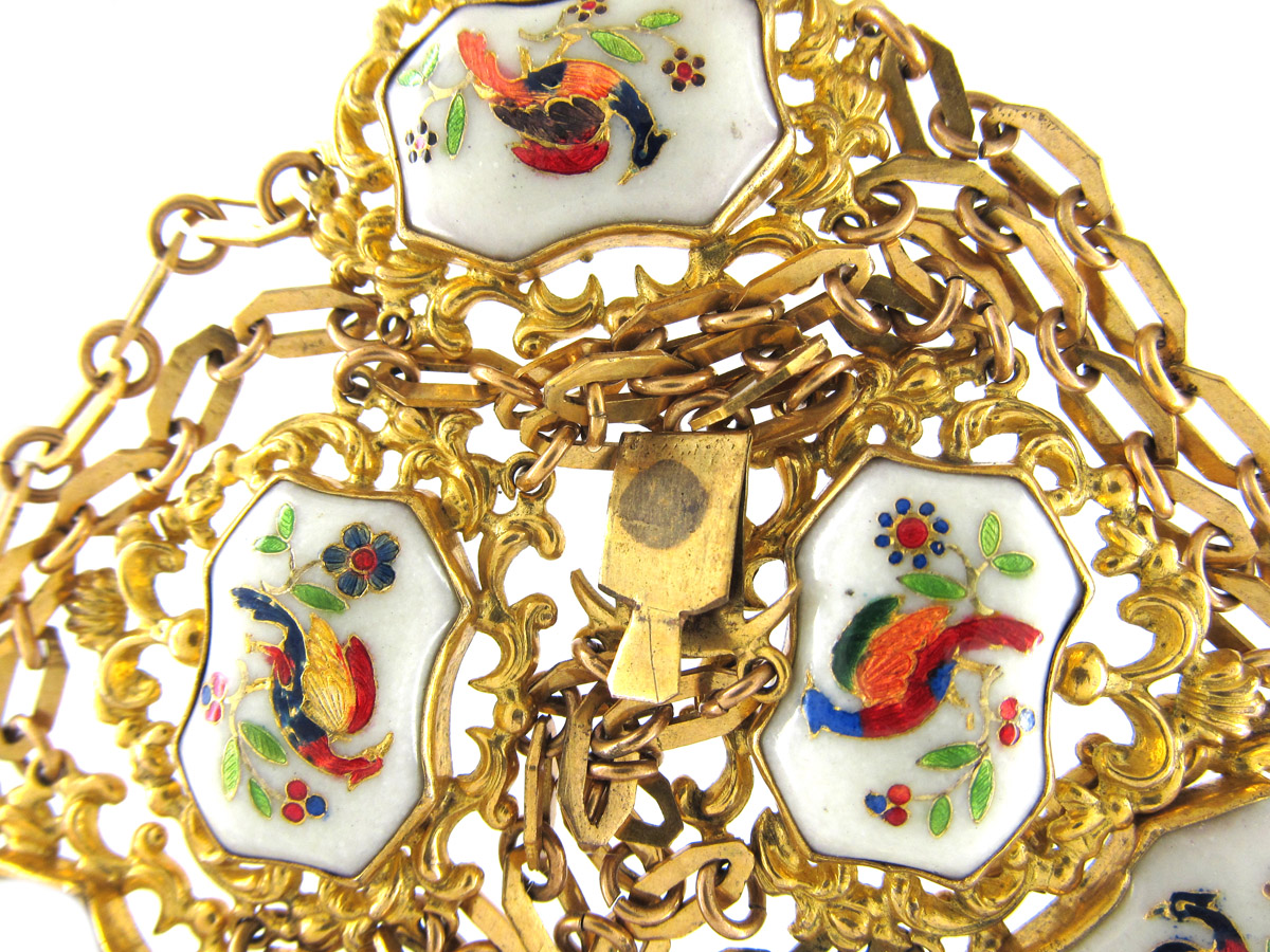Regency Pinchbeck & Enamel Hoho Birds Necklace - The Antique Jewellery ...