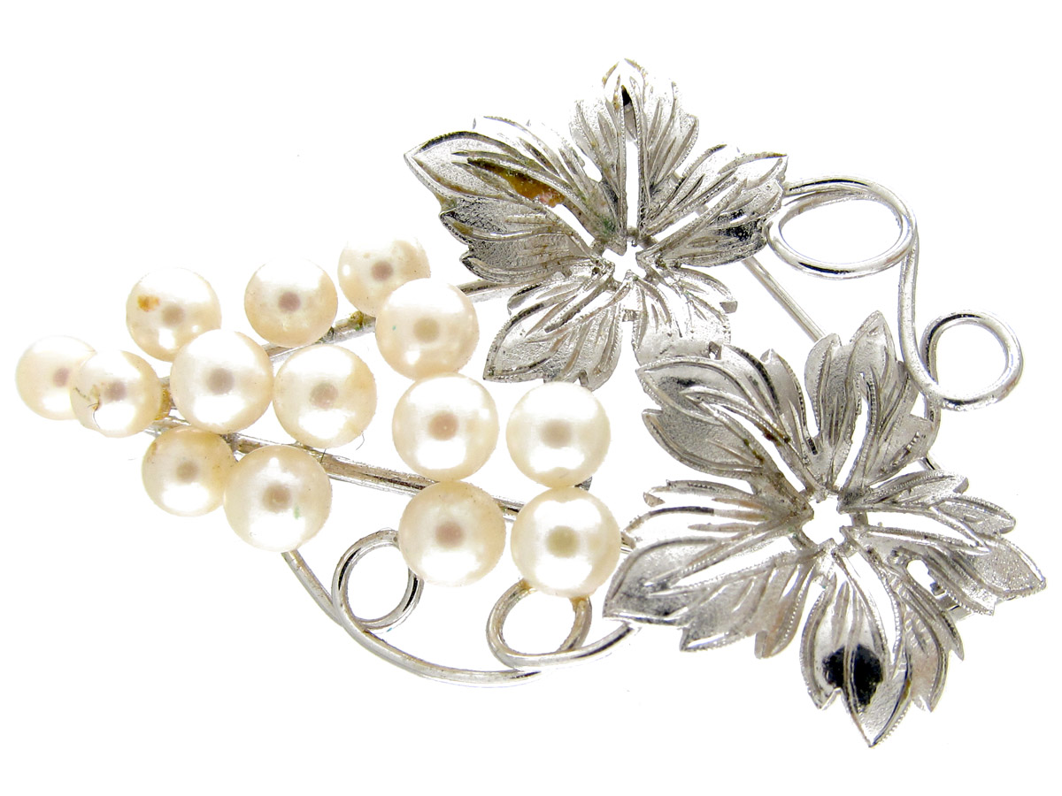 Silver & Pearl Grapes Brooch - The Antique Jewellery Company