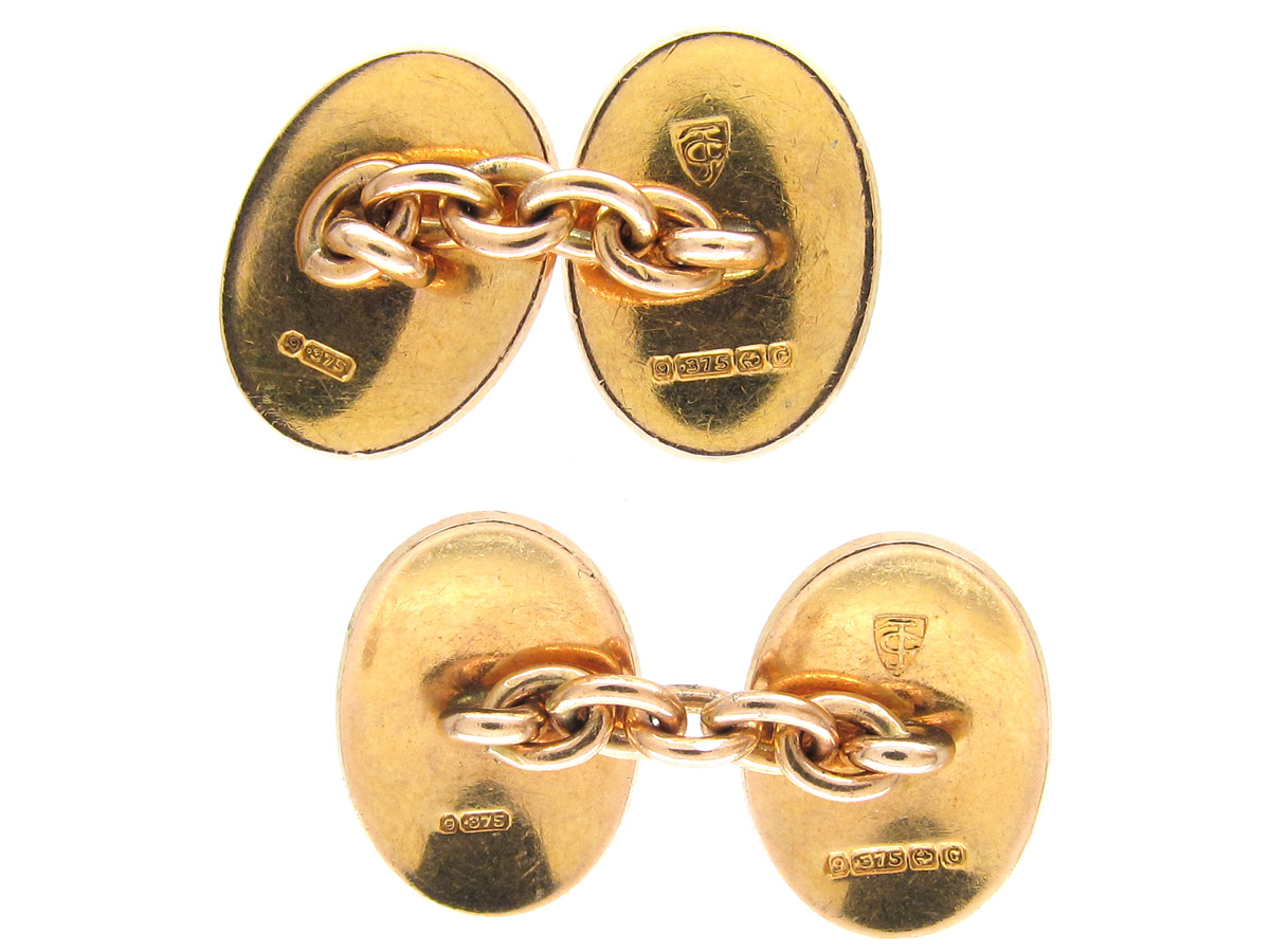 9ct Gold Edwardian Oval Cufflinks - The Antique Jewellery Company
