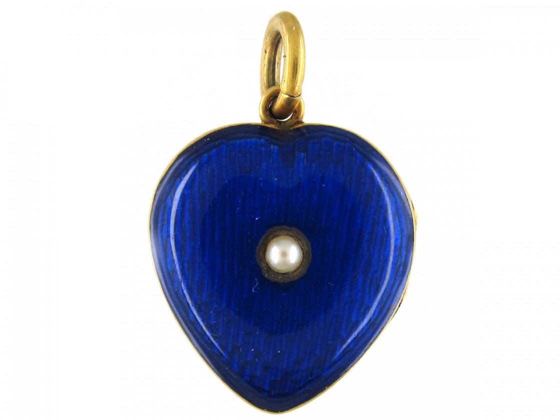 18ct Gold Victorian Blue Enamel Heart Locket - The Antique Jewellery ...
