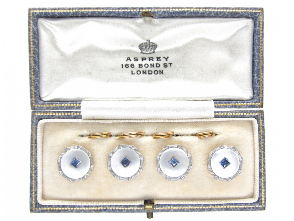 Asprey 18ct, Platinum & Sapphire Buttons - The Antique Jewellery Company