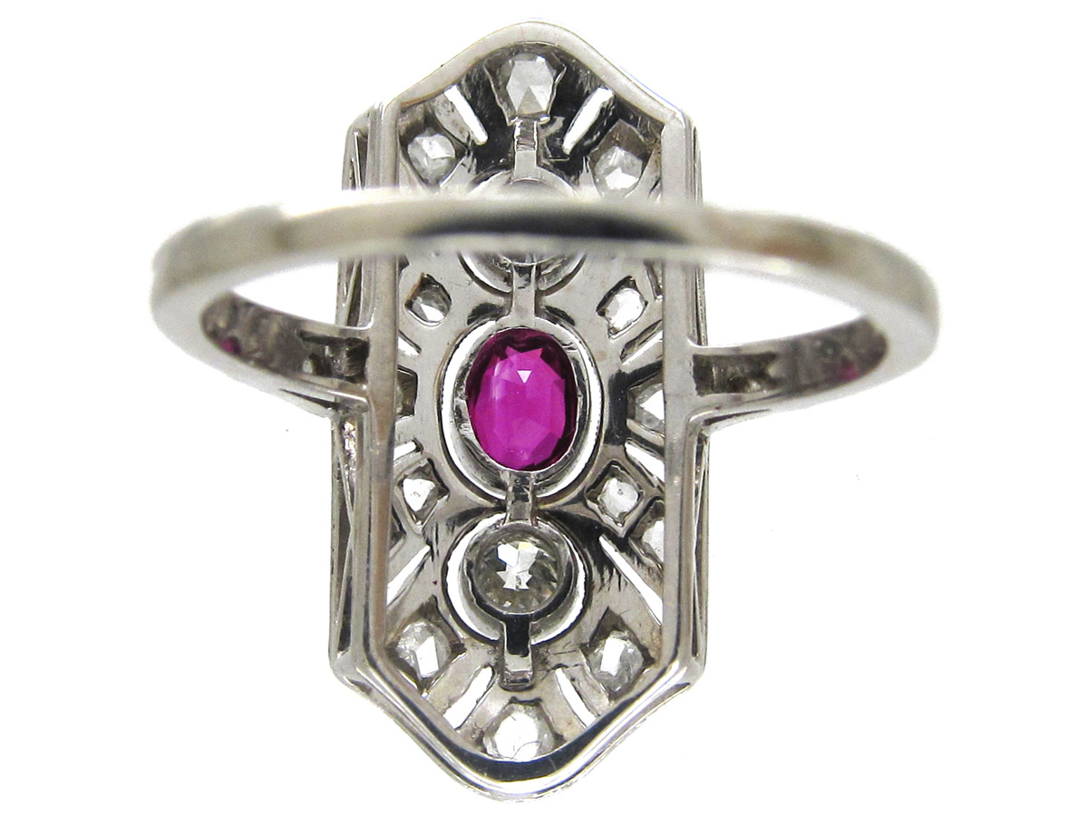 Art Deco Ruby & Diamond Rectangular Ring - The Antique Jewellery Company