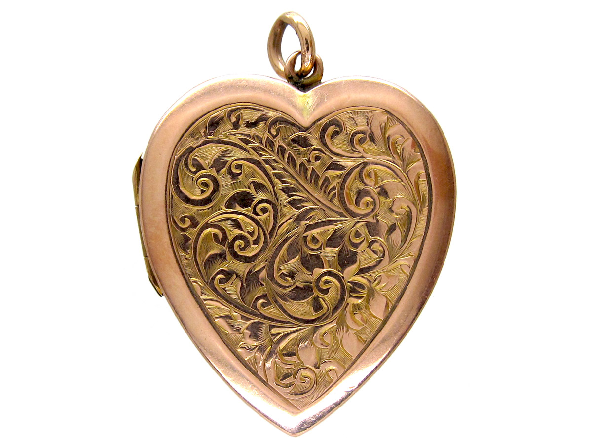 Large 9ct Gold Heart Locket - The Antique Jewellery Company