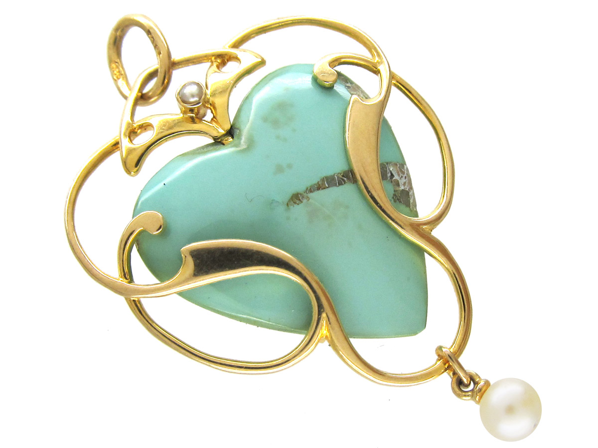 Murrle Bennett 15ct Gold & Turquoise Art Nouveau Pendant - The Antique ...