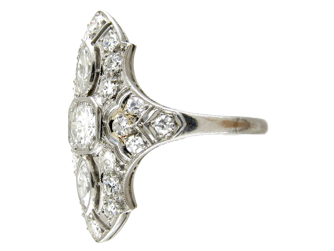 Art Deco Diamond Marquise Shaped Ring - The Antique Jewellery Company