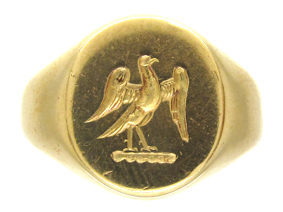 18ct Gold Signet Ring with Eagle Intaglio - The Antique Jewellery Company