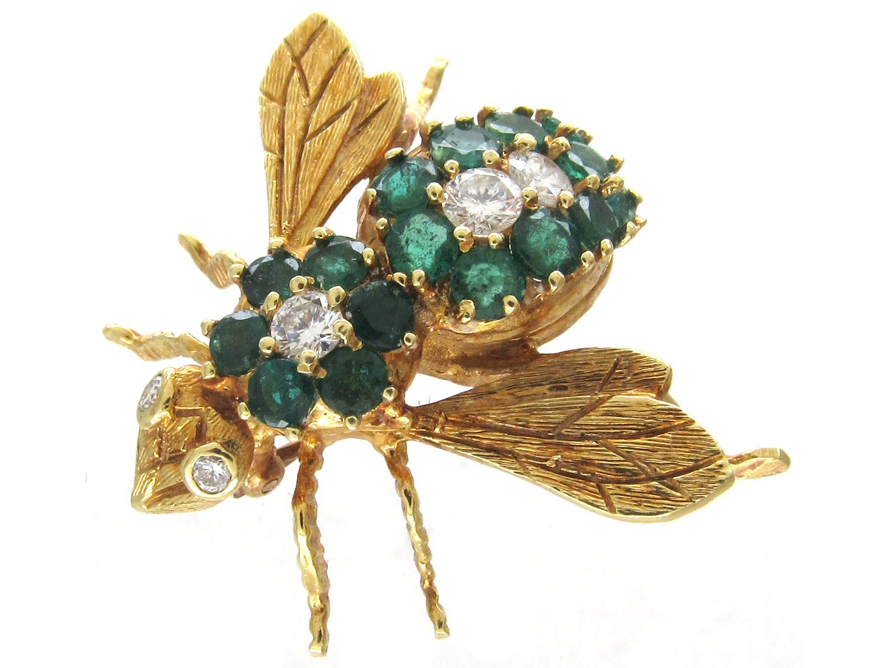 Emerald & Diamond 18ct Gold Bee Brooch - The Antique Jewellery Company