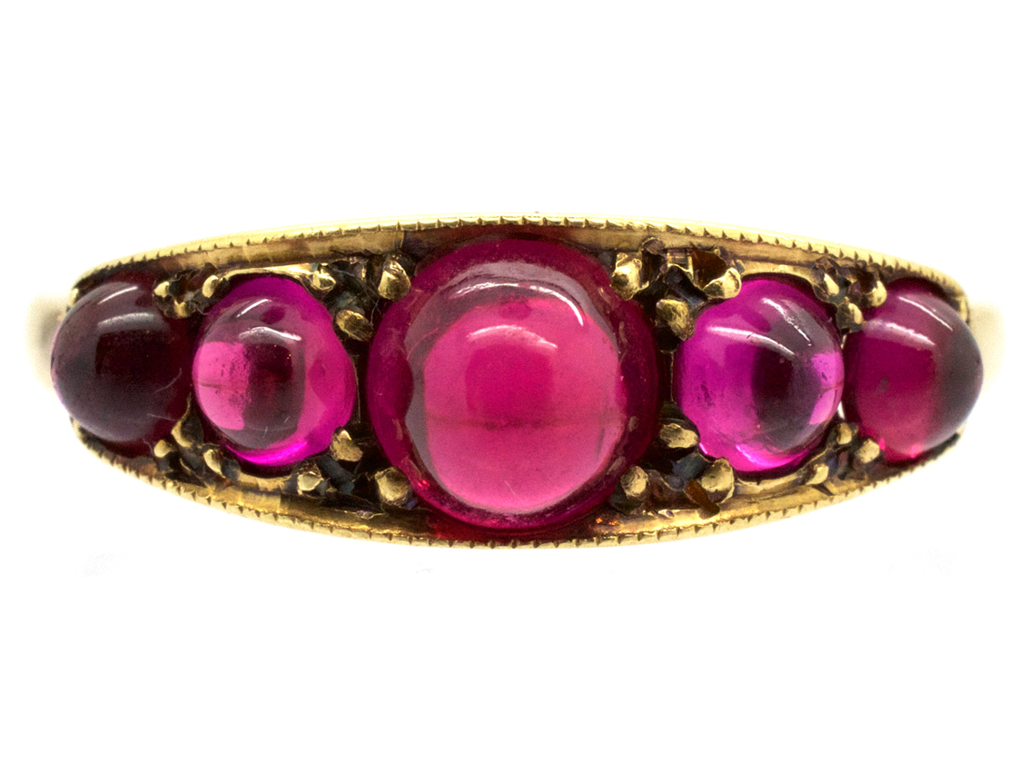 Edwardian Five Stone Cabochon Ruby Ring - The Antique Jewellery Company