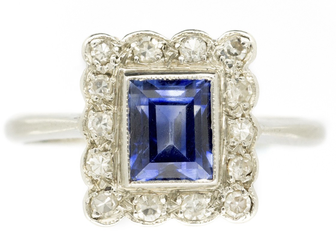 Art Deco Rectangular Sapphire & Diamond Ring - The Antique Jewellery ...