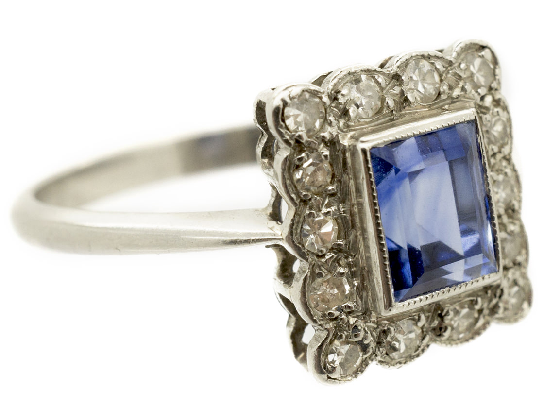Art Deco Rectangular Sapphire & Diamond Ring - The Antique Jewellery ...