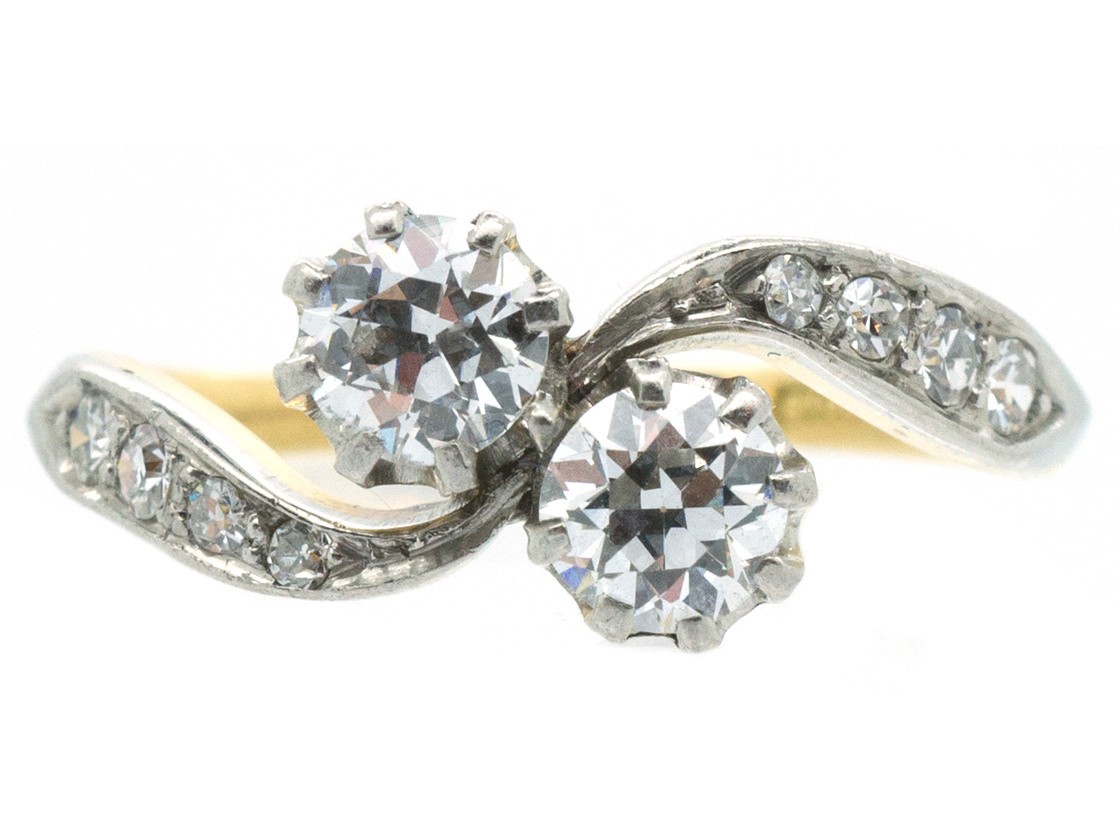 Edwardian 18ct Gold & Platinum Two Stone Diamond Twist Ring - The ... Edwardian 18ct Gold & Platinum Two Stone Diamond Twist Ring - The ...