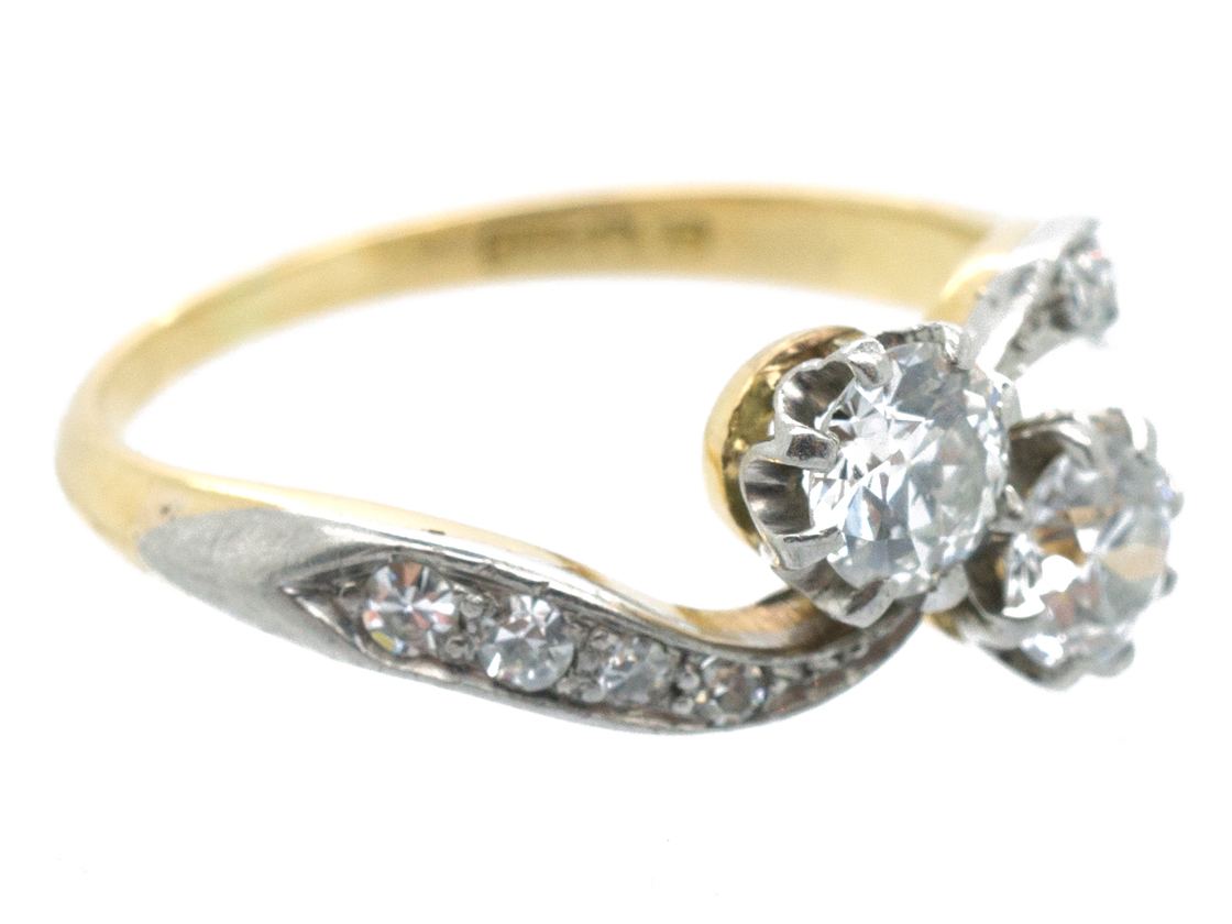 Edwardian 18ct Gold & Platinum Two Stone Diamond Twist Ring - The ... Edwardian 18ct Gold & Platinum Two Stone Diamond Twist Ring - The ...