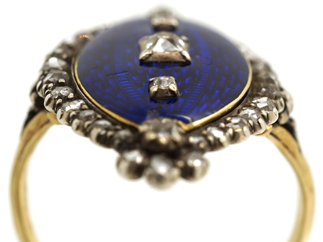 Georgian Royal Blue Enamel & Diamond Navette Shaped Ring - The Antique ...