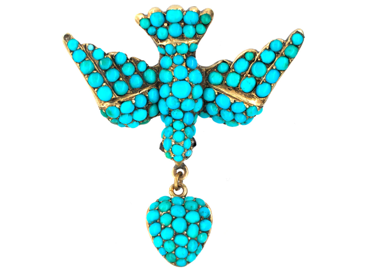 Georgian 18ct Gold & Turquoise "Dove of Peace" Brooch with Heart Drop ...