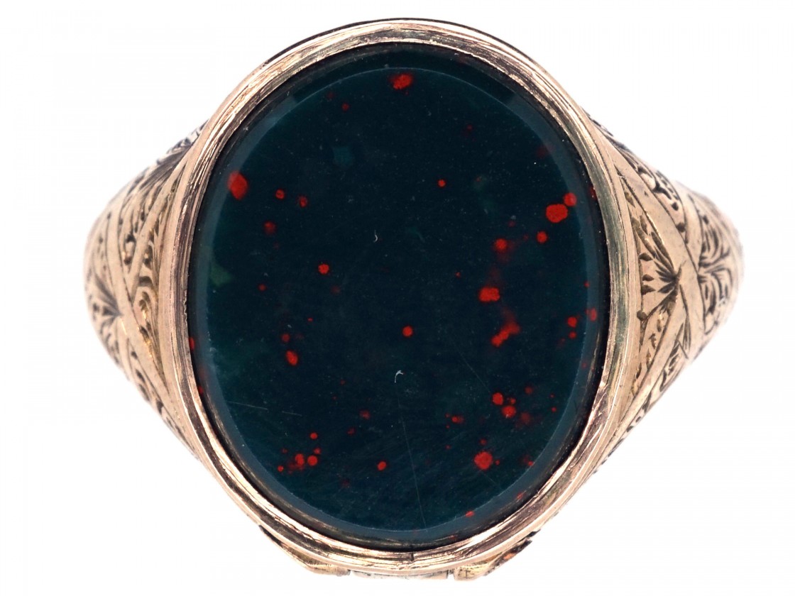 Victorian Opening Gold & Bloodstone Signet Ring - The Antique Jewellery ...