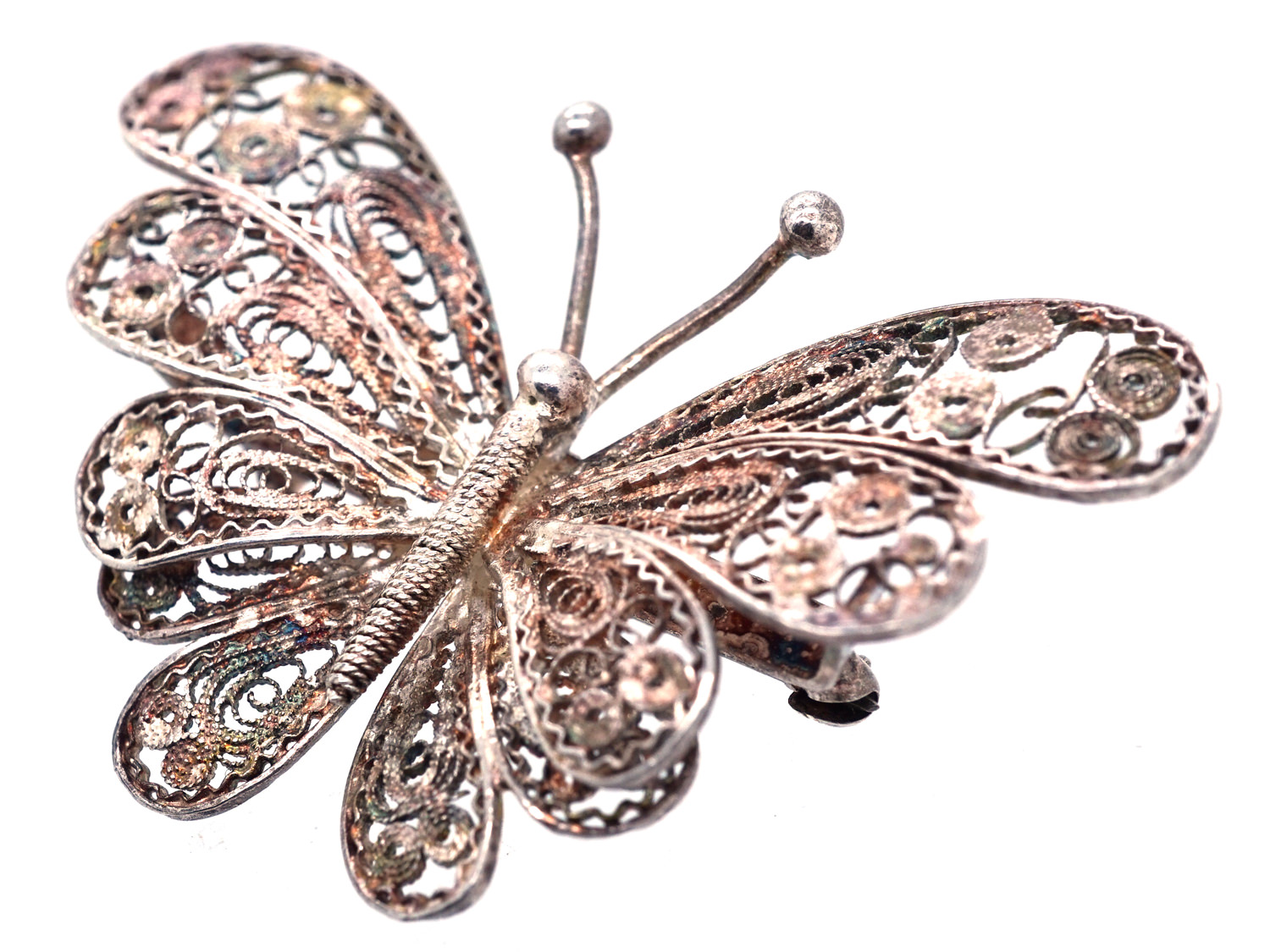 Silver Filigree Work Butterfly Brooch - The Antique Jewellery Company