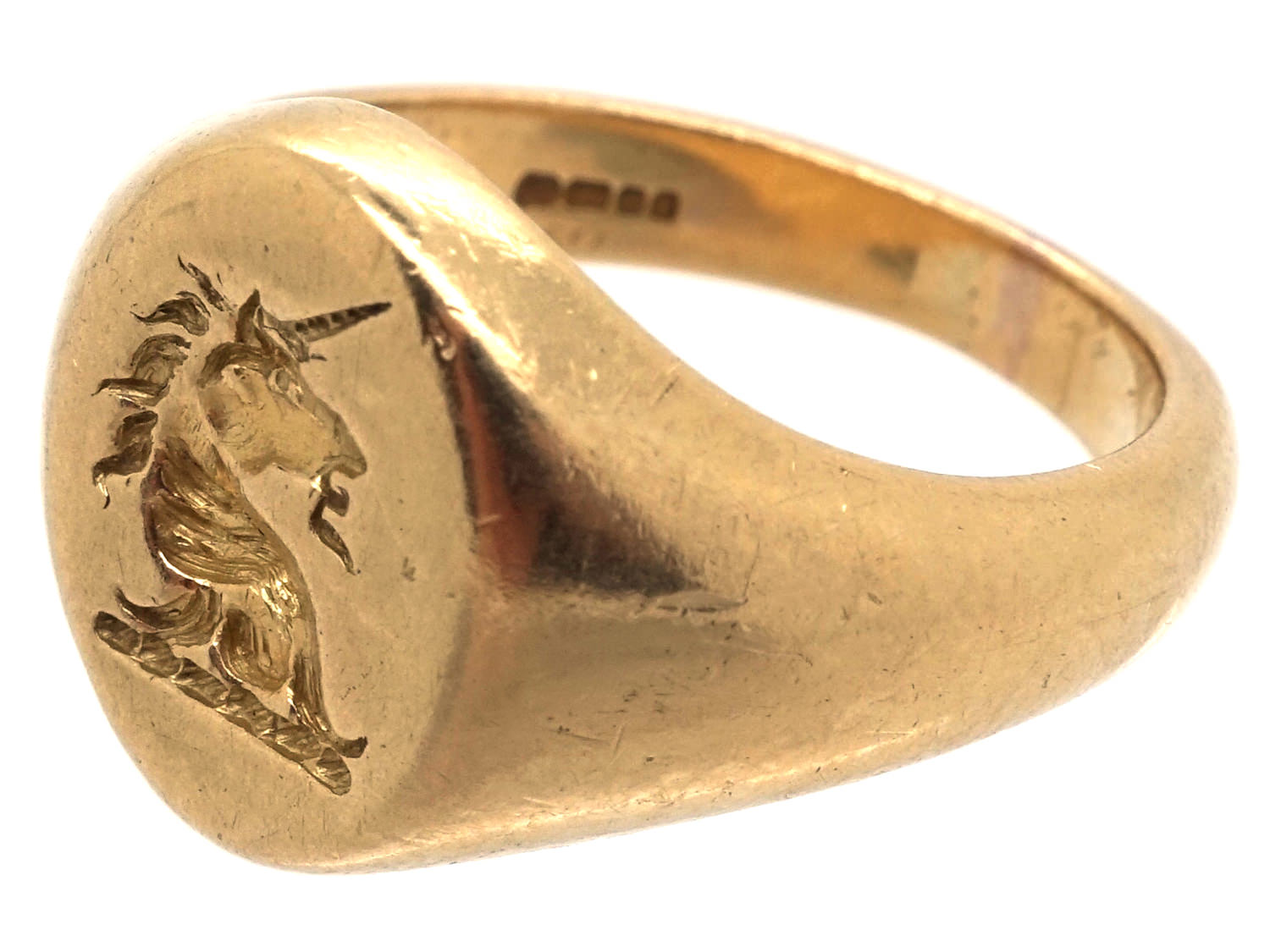 18ct Gold Signet Ring Retailed by Cartier with Unicorn Intaglio - The ...
