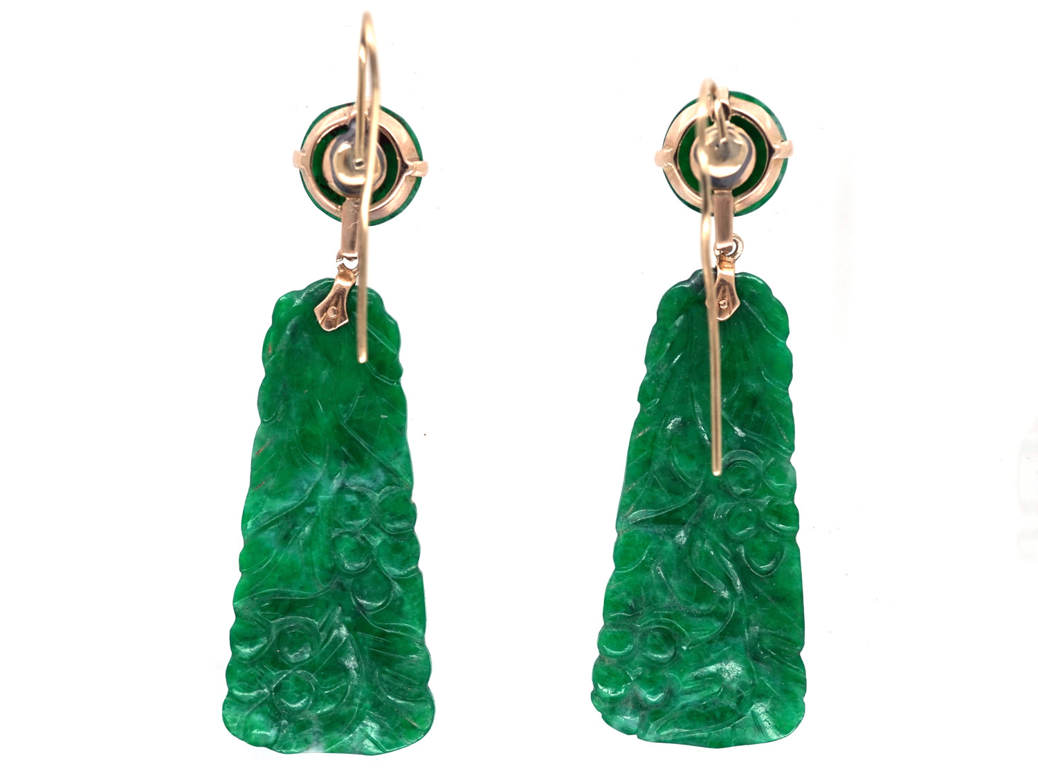 Art Deco Carved Jade Drop Earrings - The Antique Jewellery Company