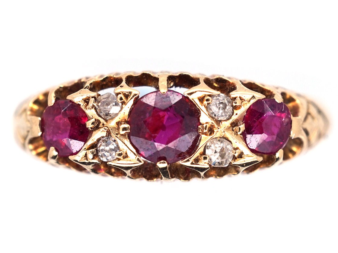 Edwardian 18ct Gold Three Stone Ruby & Diamond Ring - The Antique ...