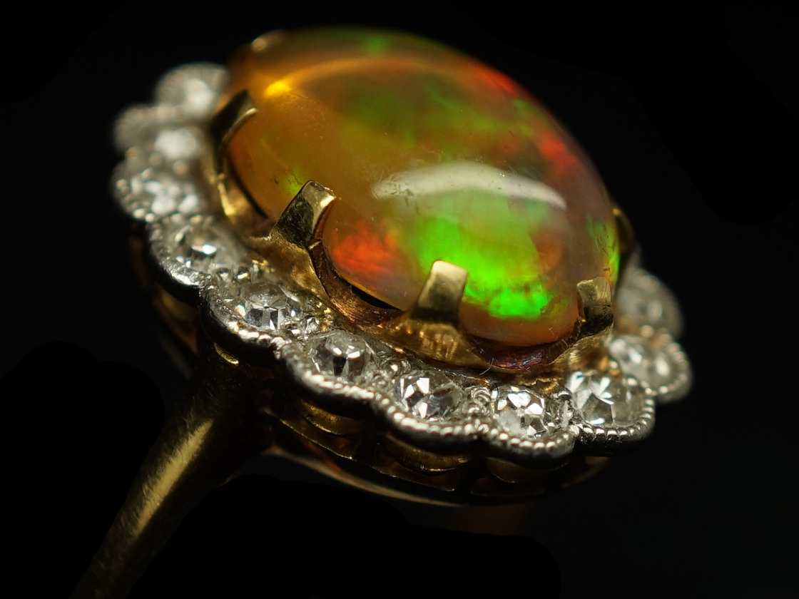 18ct Gold & Platinum Water Opal & Diamond Oval Cluster Ring - The ...