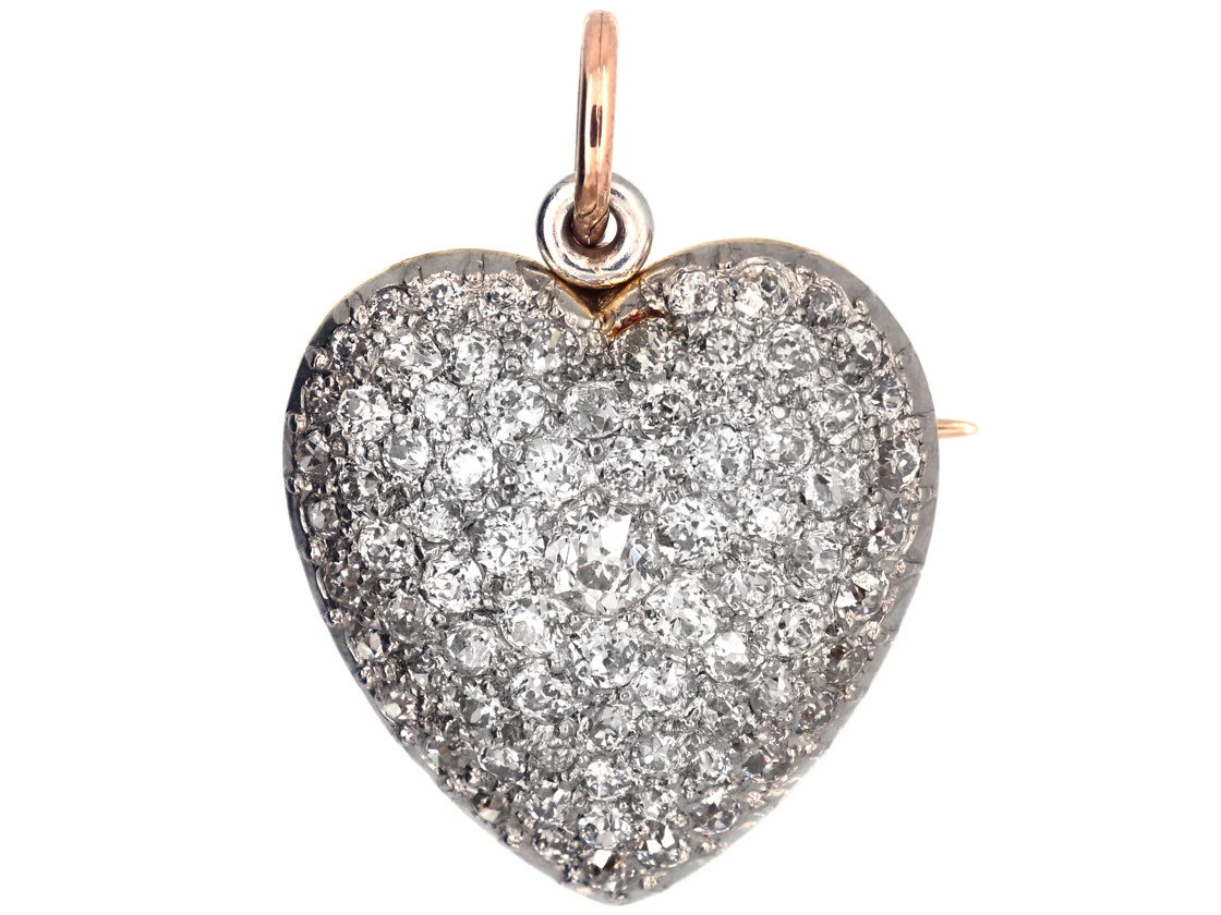 Edwardian 18ct Gold, Platinum & Diamond Heart Pendant / Brooch - The ... Edwardian 18ct Gold, Platinum & Diamond Heart Pendant / Brooch - The ...