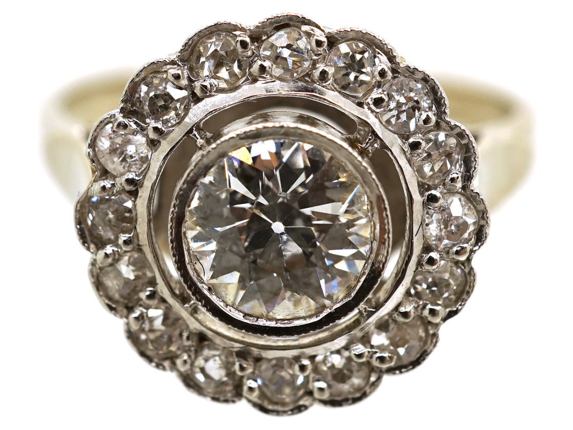 18ct White Gold Diamond Daisy Cluster Ring - The Antique Jewellery Company