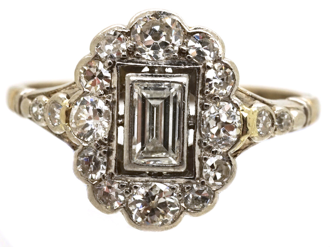 Art Deco Platinum & Diamond Rectangular Ring with Diamond Shoulders ...