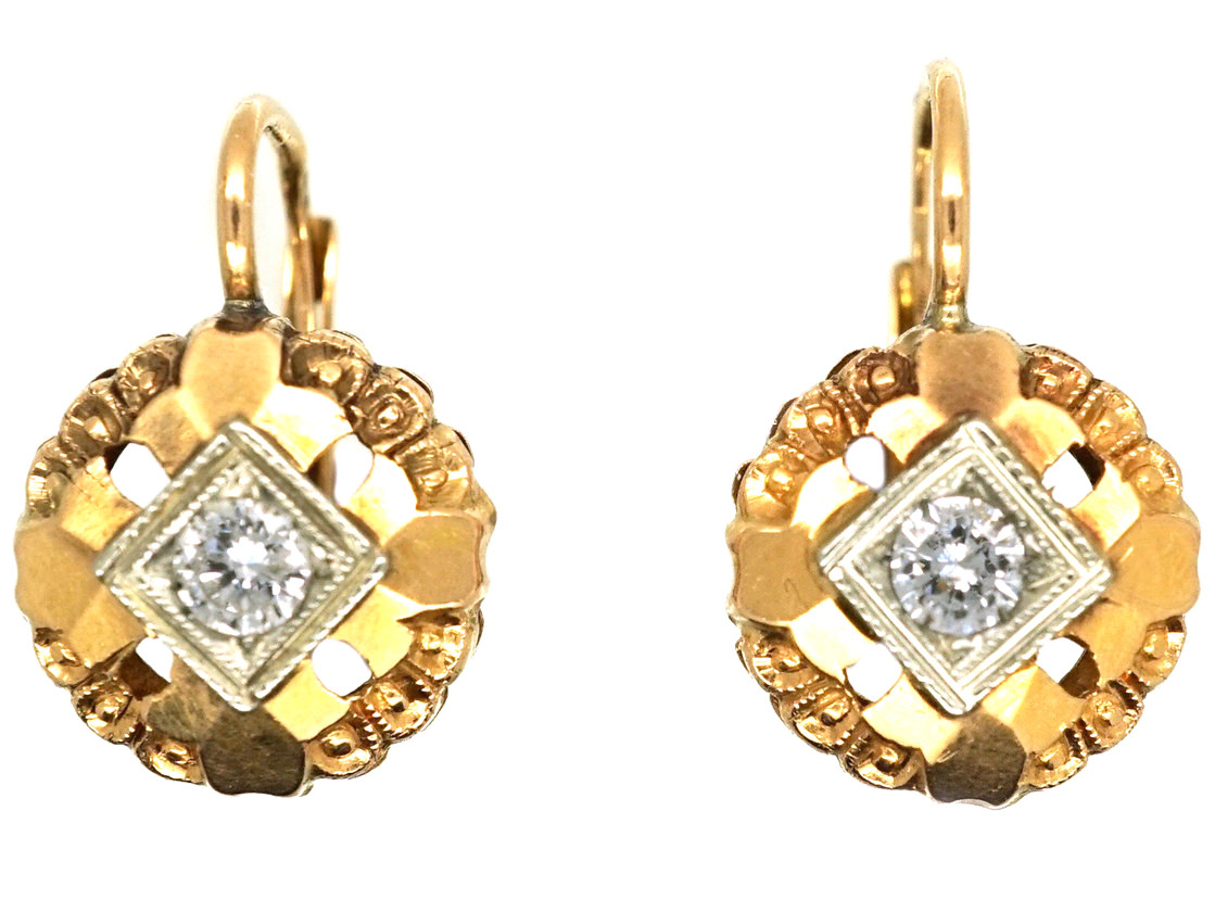 18ct Gold And Diamond Earrings The Antique Jewellery Company
