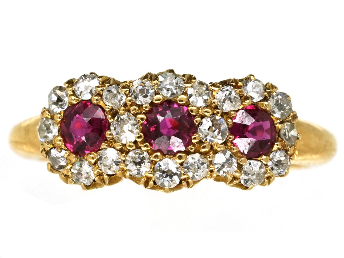 Victorian 18ct Gold, Ruby & Diamond Triple Cluster Ring - The Antique ... Victorian 18ct Gold, Ruby & Diamond Triple Cluster Ring - The Antique ...