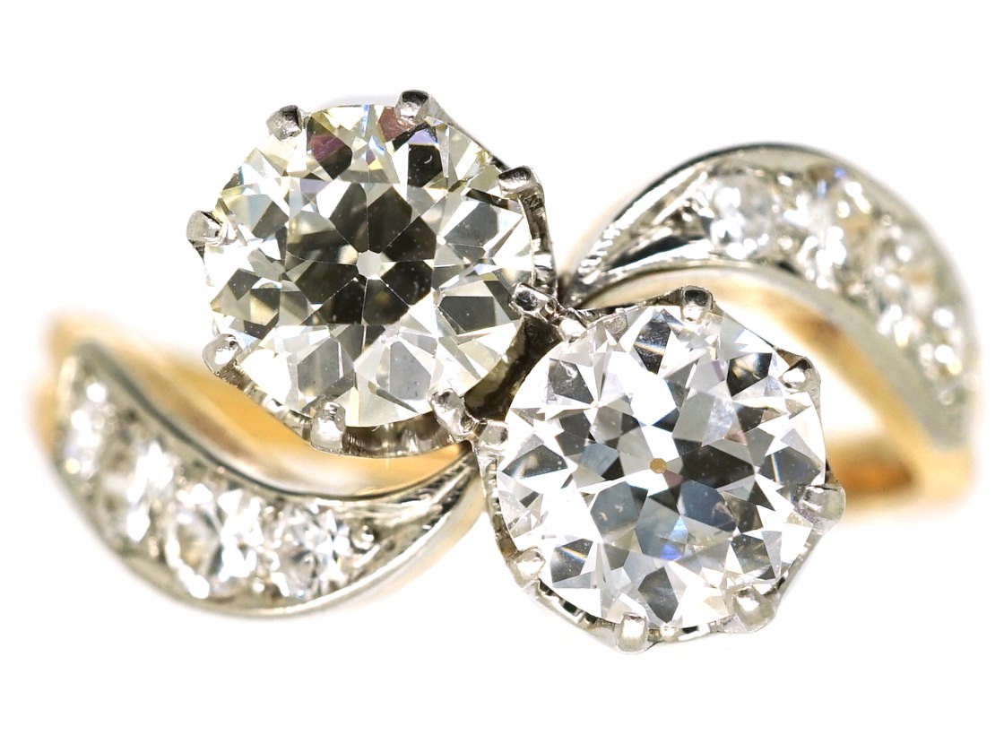 Edwardian 18ct Gold & Platinum, Two Stone Diamond Crossover Ring - The ... Edwardian 18ct Gold & Platinum, Two Stone Diamond Crossover Ring - The ...