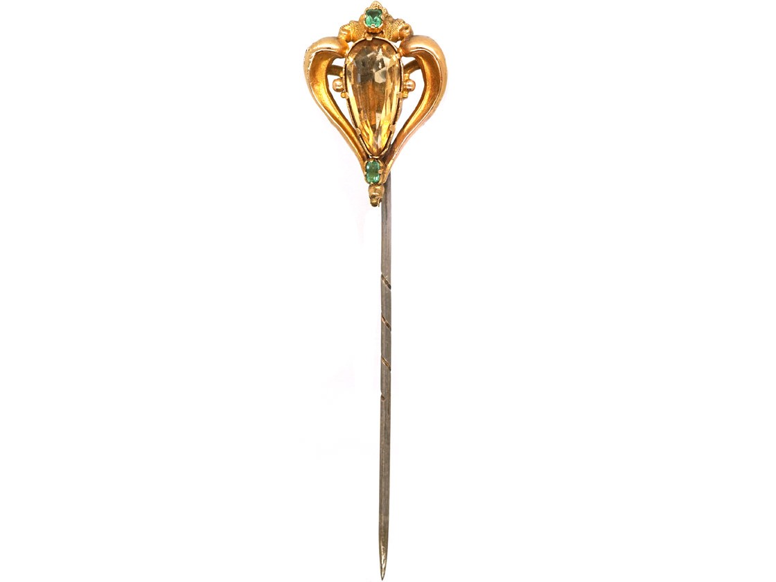 Georgian 15ct Gold, Topaz & Emerald Tie Pin - The Antique Jewellery Company