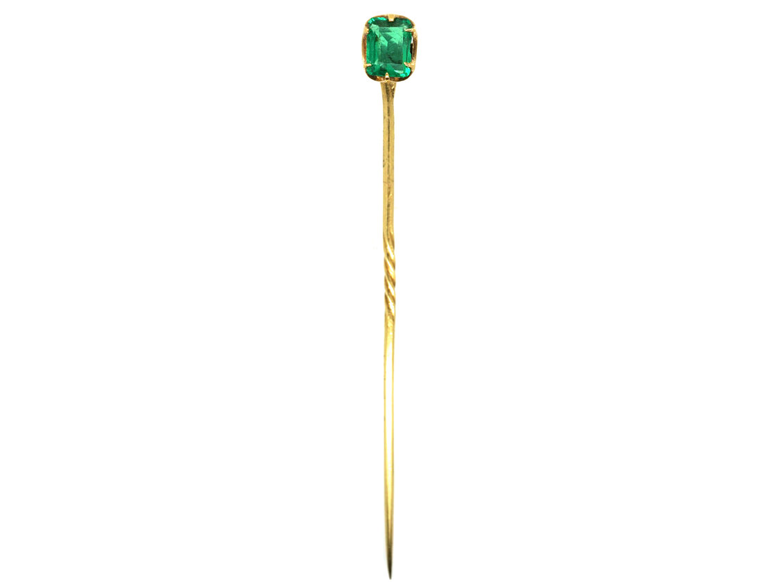Edwardian 15ct Gold, Emerald Paste Tie Pin - The Antique Jewellery Company