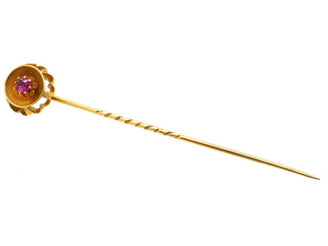 Victorian 15ct Gold & Ruby Tie Pin - The Antique Jewellery Company