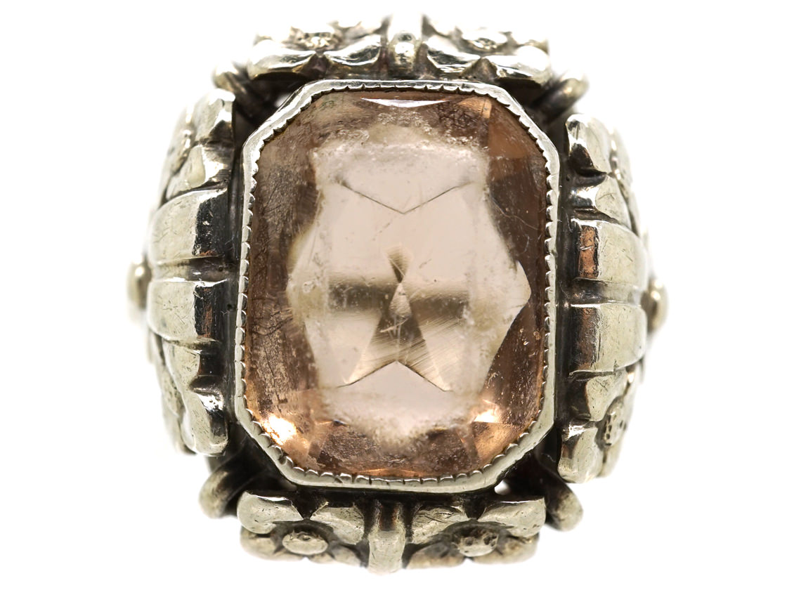 Art Deco Silver & Pink Citrine Ring - The Antique Jewellery Company