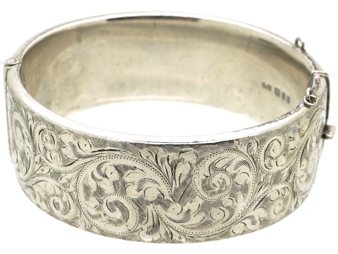 Silver Engraved Bangle - The Antique Jewellery Company