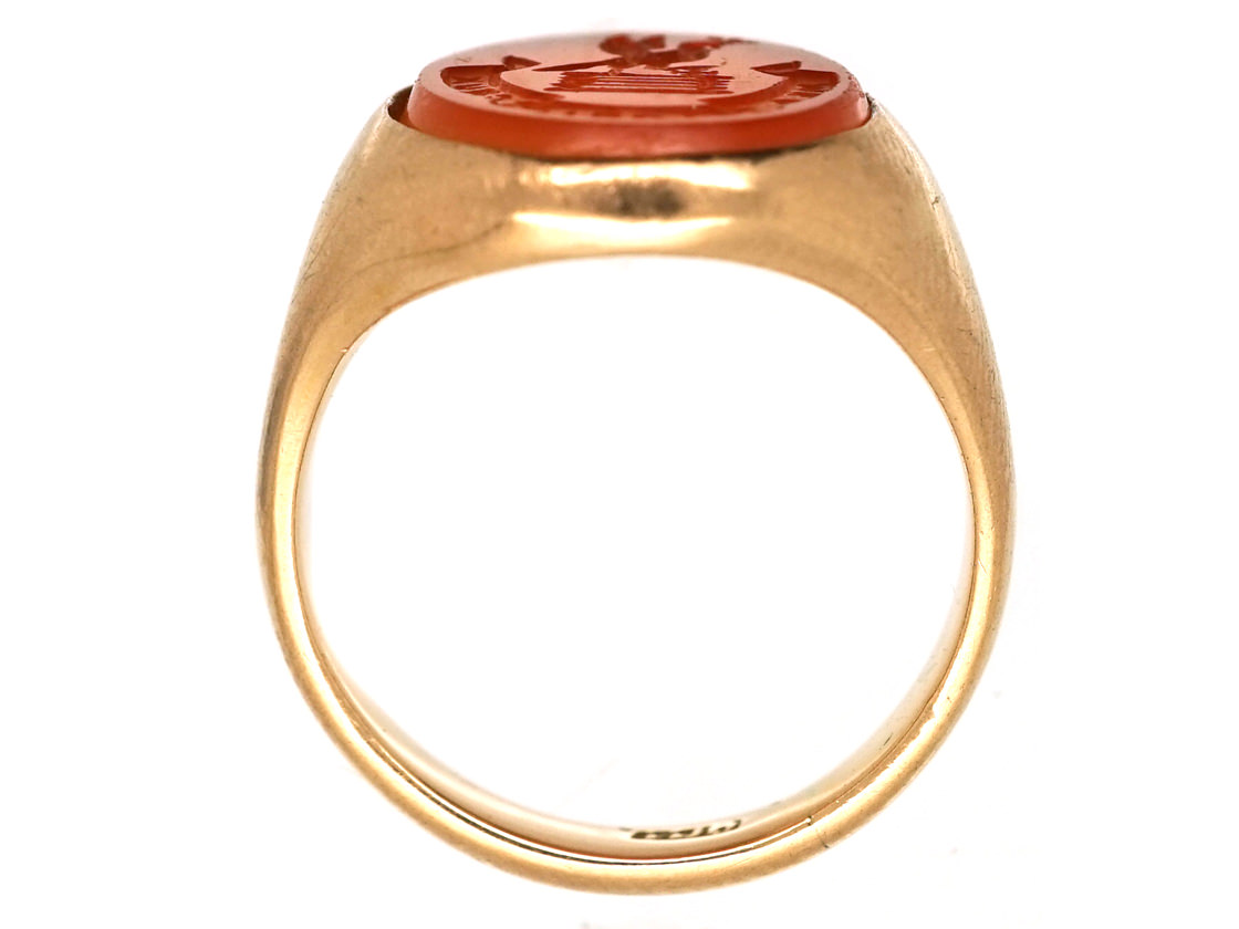 9ct Gold & Carnelian Intaglio with Crest Signet Ring - The Antique ...