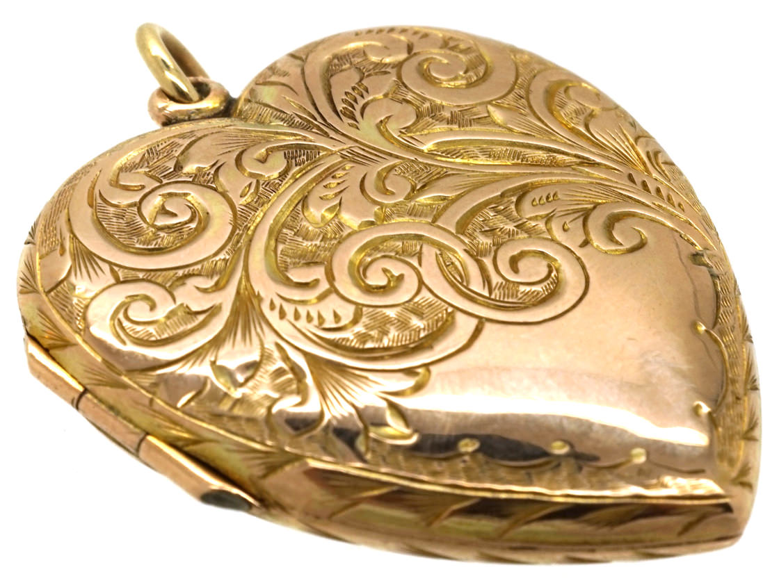 Edwardian 9ct Gold Engraved Heart Shaped Locket - The Antique Jewellery ... Edwardian 9ct Gold Engraved Heart Shaped Locket - The Antique Jewellery ...