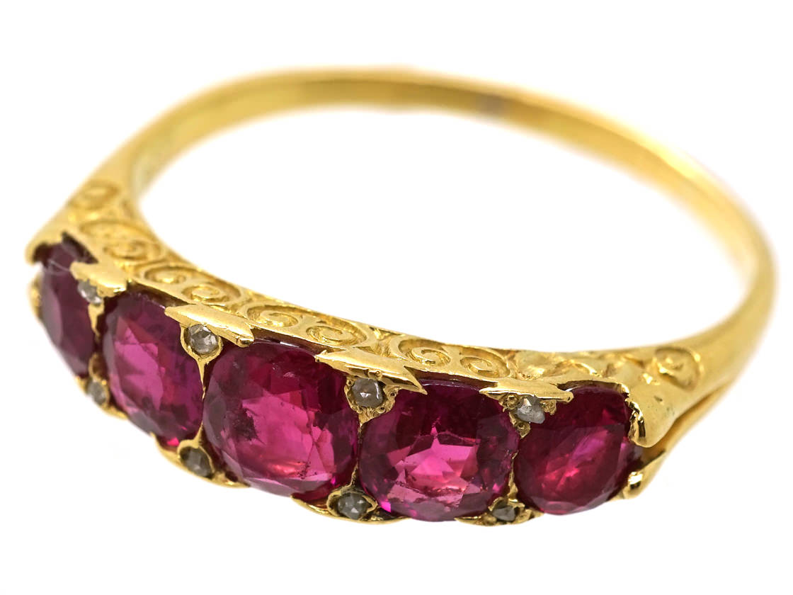 Victorian 18ct Gold Five Stone Natural Burma Ruby Ring - The Antique ...