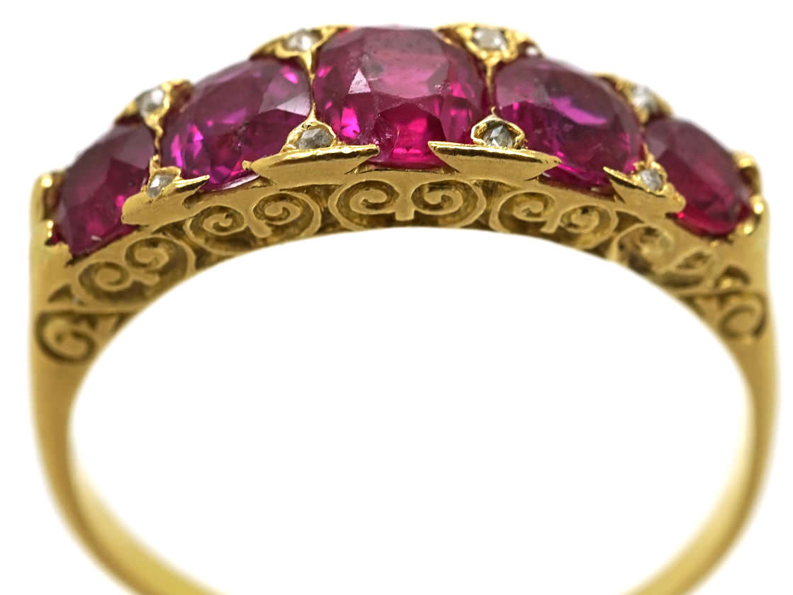 Victorian 18ct Gold Five Stone Natural Burma Ruby Ring - The Antique ...